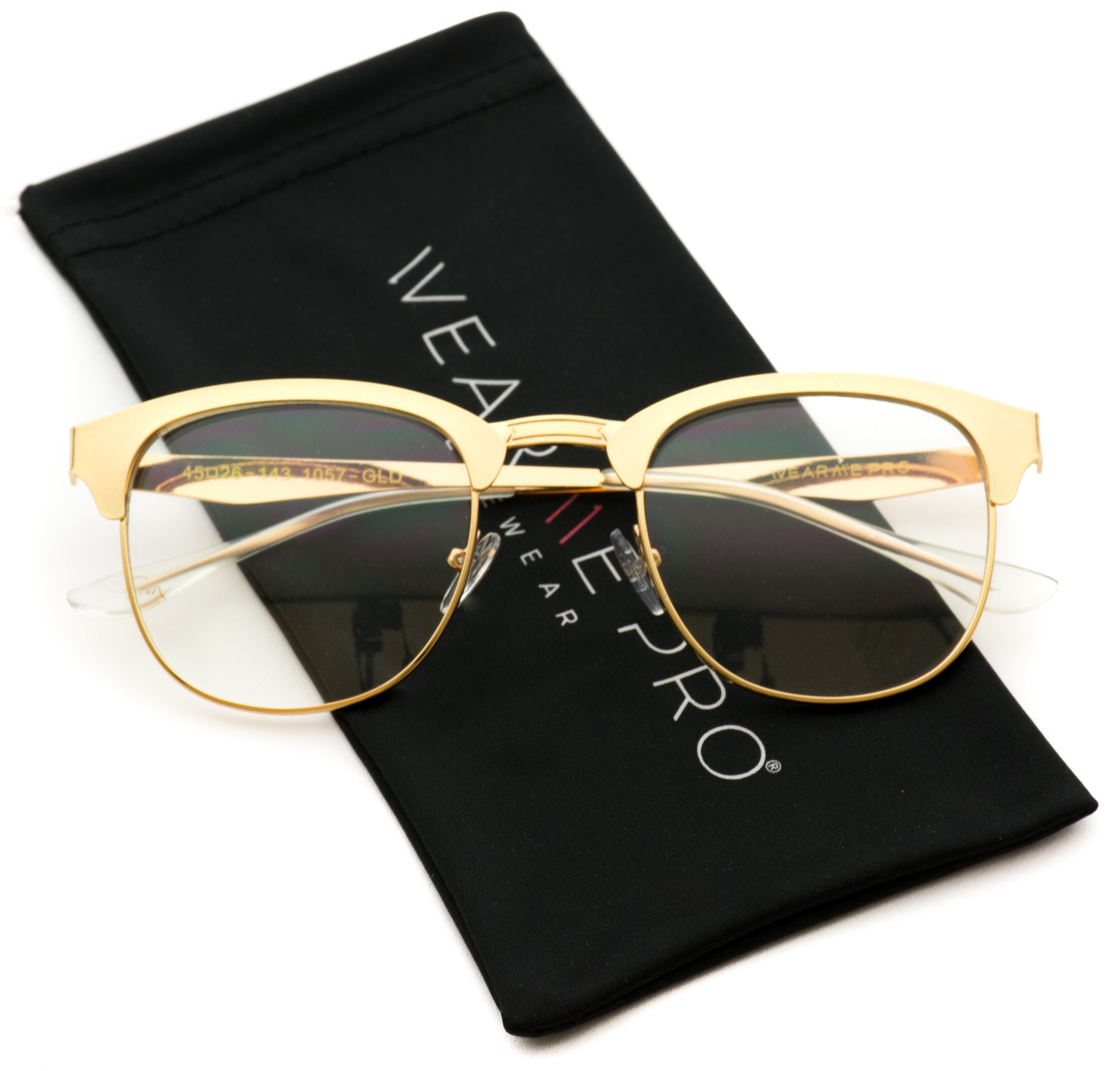 WearMe Pro - Full Metal Frame Modern Half Frame Clear Lens Non-Prescription Glasses