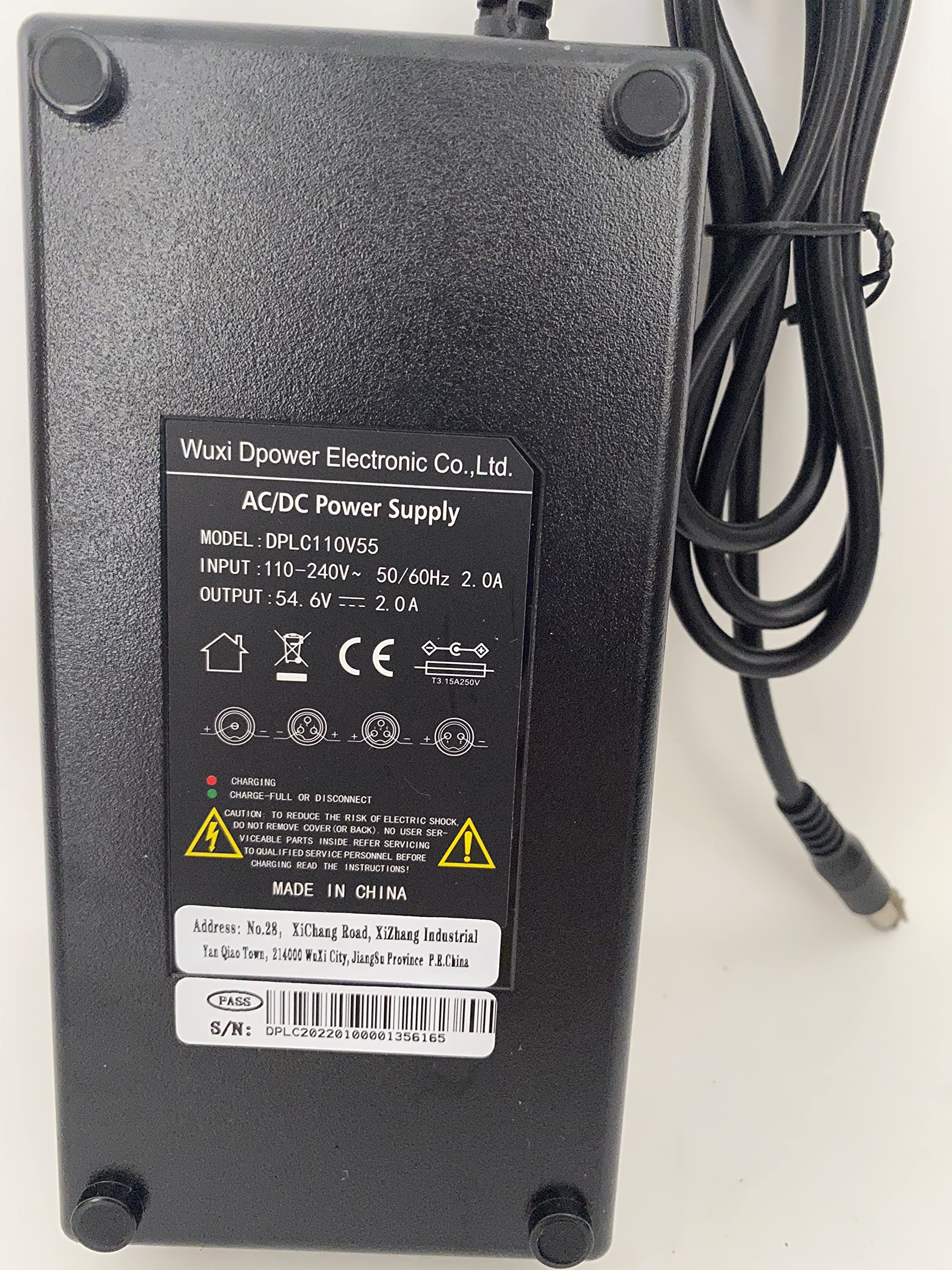 USA Warehouse 54.6V 2A Charger for 48V Battery Li-ion e-Bike Electric Bicycle Battery DC2.1 Plug