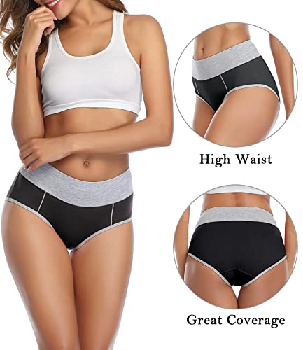 wirarpa Women's Cotton Underwear High Waist Stretch Briefs Soft Underpants Breathable Panties 4 Pack Large