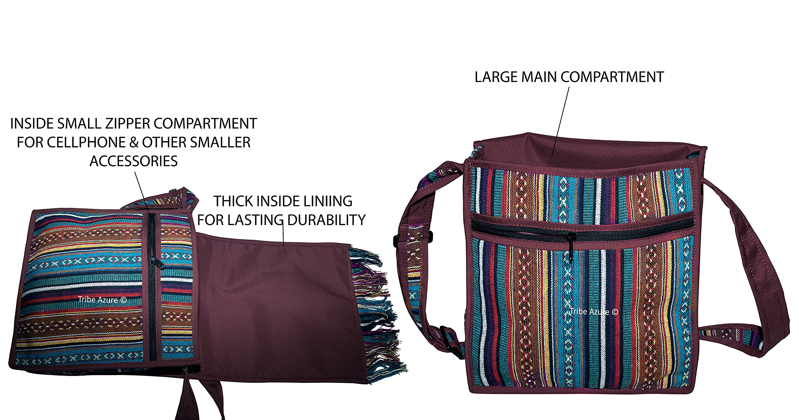 Tribe Azure Woven Adjustable Strap Shoulder Bag Hobo Messenger Women Fashion Handbag Unique Roomy Tassel (Woven Blue)