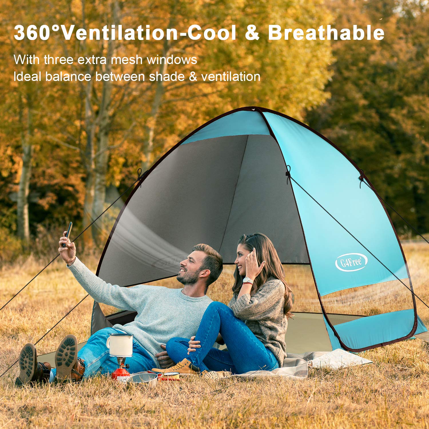 G4Free Large Pop up Beach Tent for 3-4 Person, UPF 50+ Automatic Sun Shelter Canopy Portable Outdoor Cabana Sun Umbrella