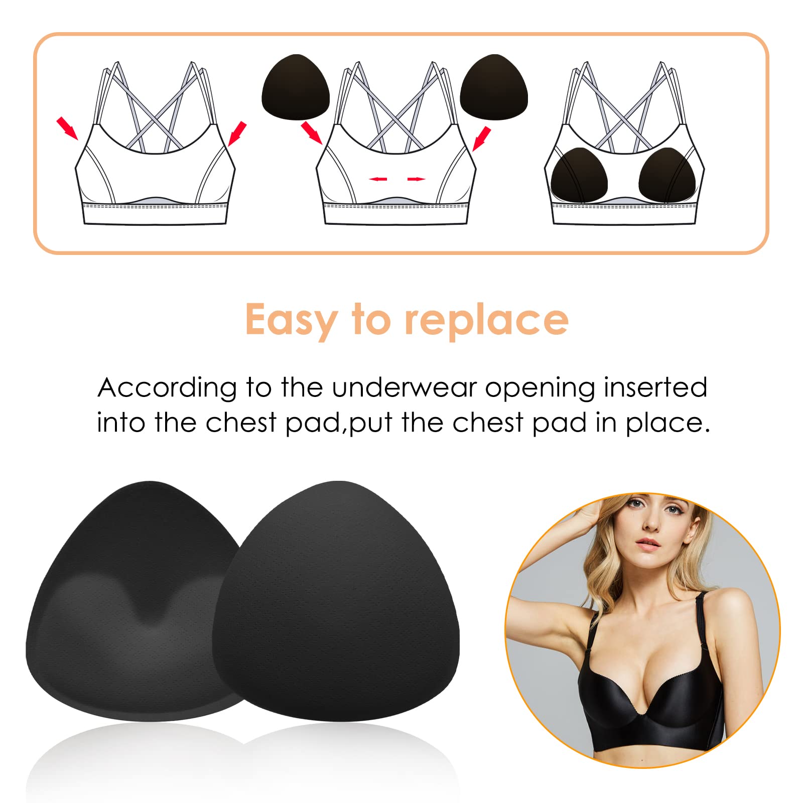 WLLHYF 1 Pairs Triangle Bra Pads Inserts, Breathable Bra Inserts Skin Color Removable Breast Padding Soft and Comfortable Breast Enhancers Bra Pads for Women Girls Bra Any Cup Cover