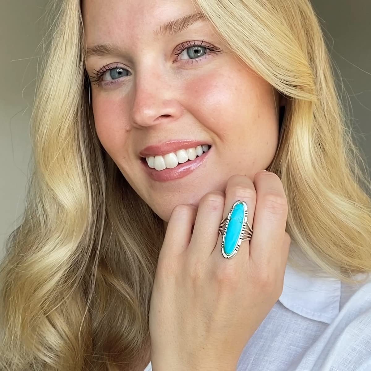 Turquoise Ring Sterling Silver 925 Genuine Gemstones Size 6 to 11 (Turquoise, 9)