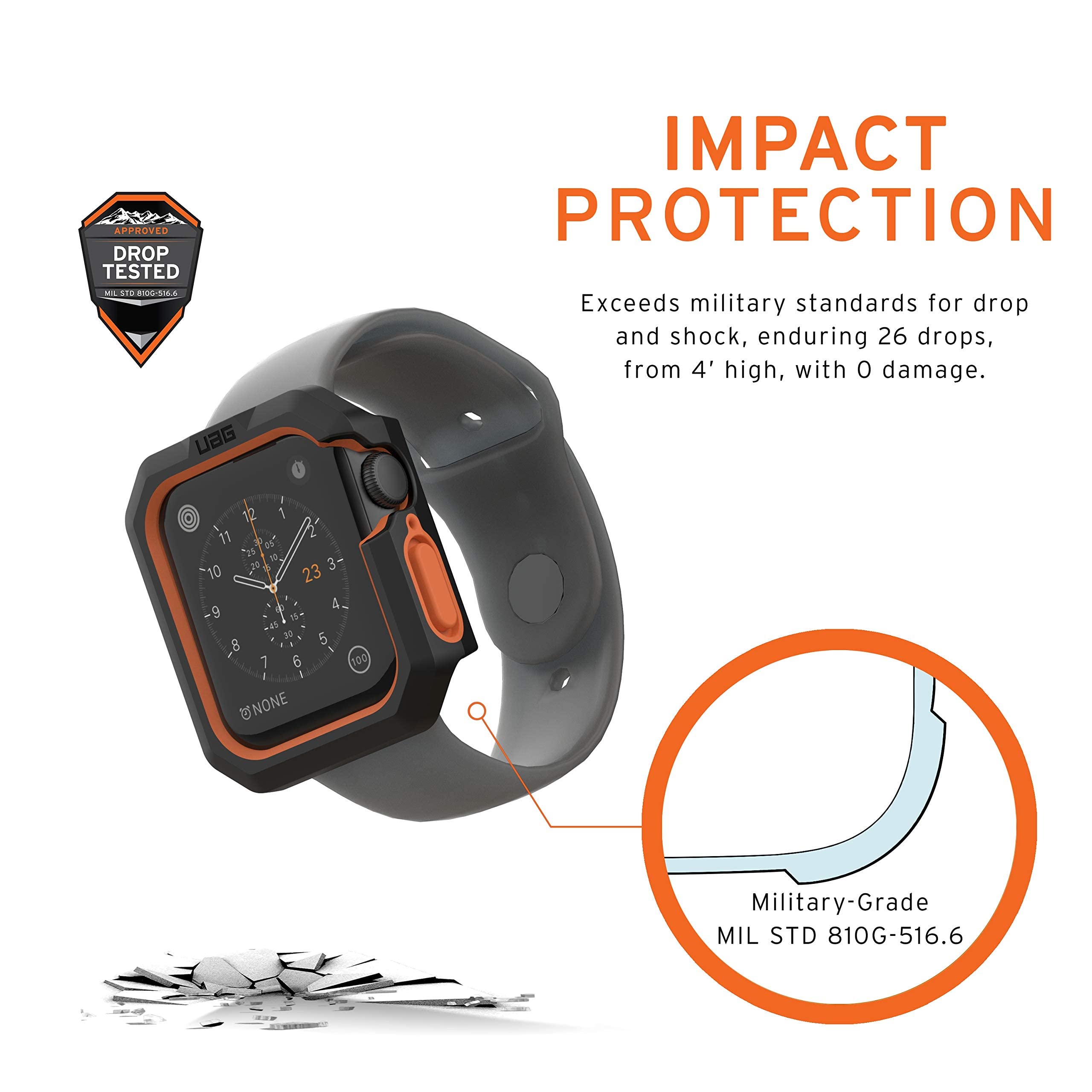 URBAN ARMOR GEAR UAG Compatible Apple Watch Case, 40mm, iWatch Series 6/5/4/SE 2/SE, Civilian Rugged Protective TPU Bumper Case, Black/Orange
