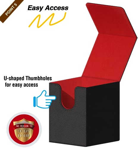 Venssu Card Deck Box,Vertical Card Deck Case,Card Storage,Commander deck box, Trading card box, Fit 115 Plus Sleeved Cards Compatible with board game MTG TCG CCG with dividers(Black&Red)