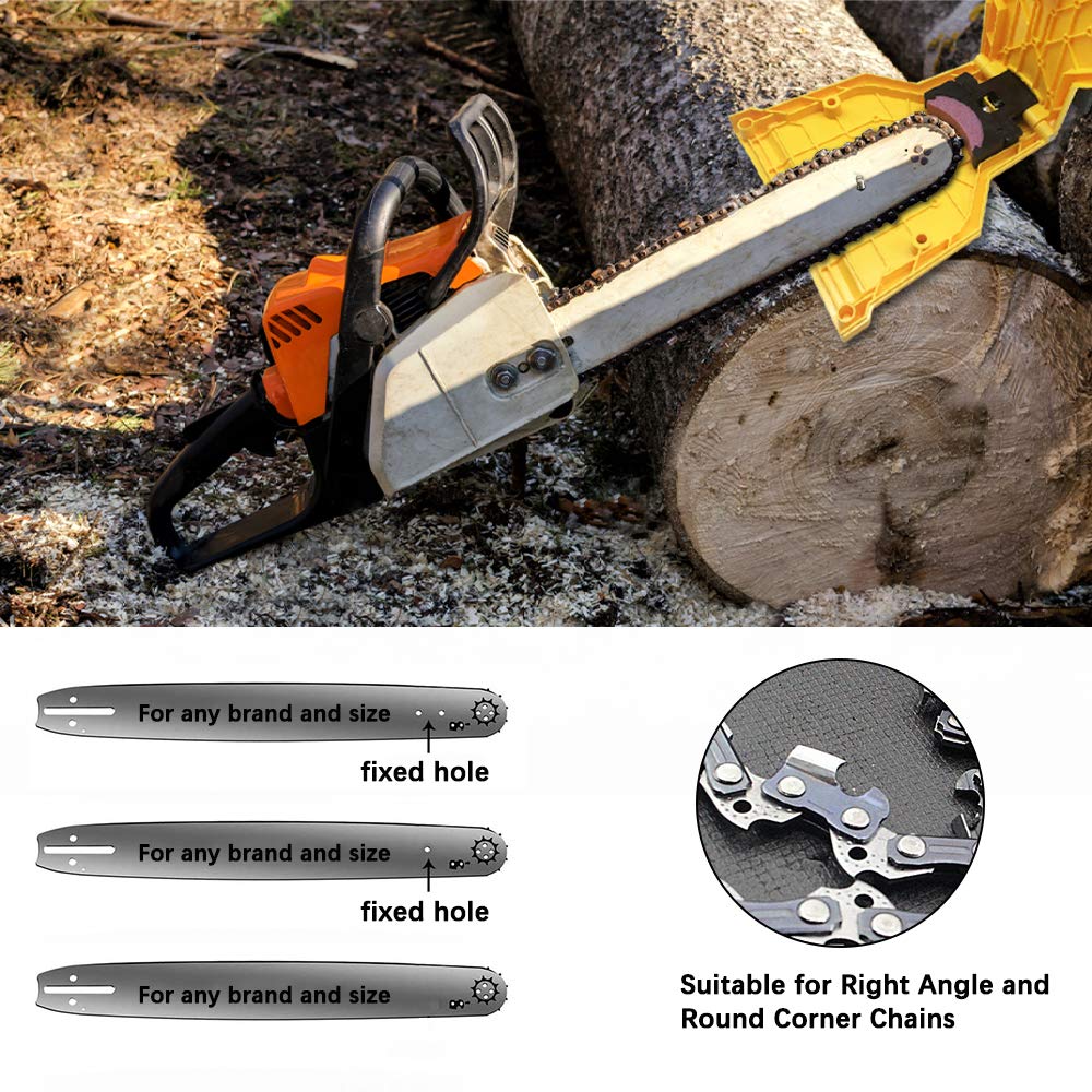 XBUTY Chainsaw Sharpener, The Second Generation New Portable Chain Saw Blade Teeth Sharpener with 4 Pcs Fast-Sharpening Stone Grinder Tools for 14/16/18/20 Inch One/Two/Nonporous Holes (Yellow)