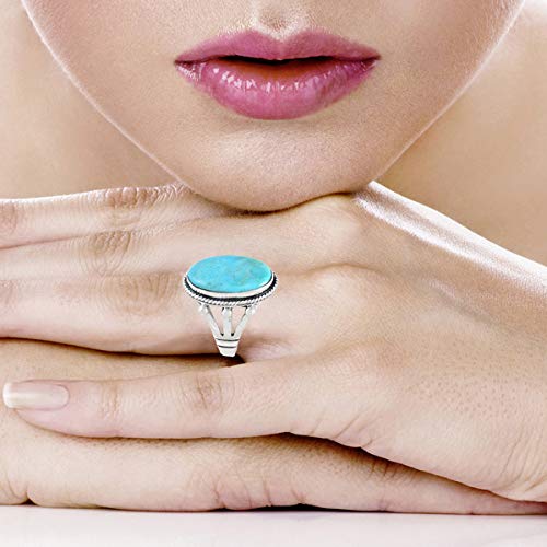 Turquoise Ring Sterling Silver 925 Genuine Gemstones Size 6 to 11 (Choose Color) (Turquoise, 6)