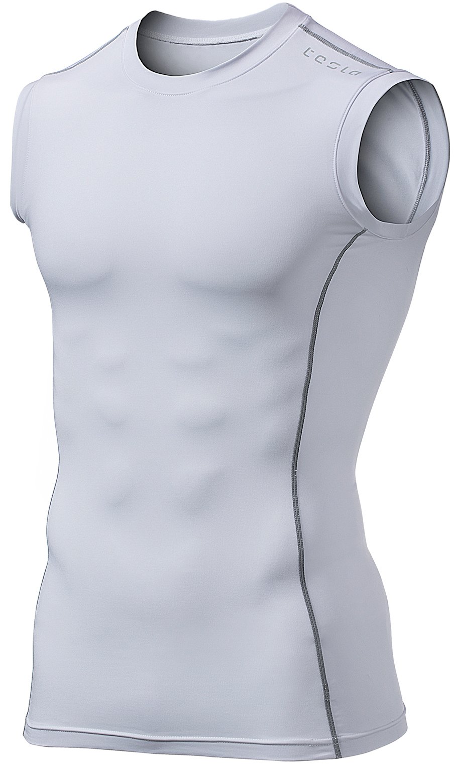 TSLA Men's Sleeveless Workout Shirts, Dry Fit Running Compression Cutoff Shirts, Athletic Training Tank Top, Active Top White, Large