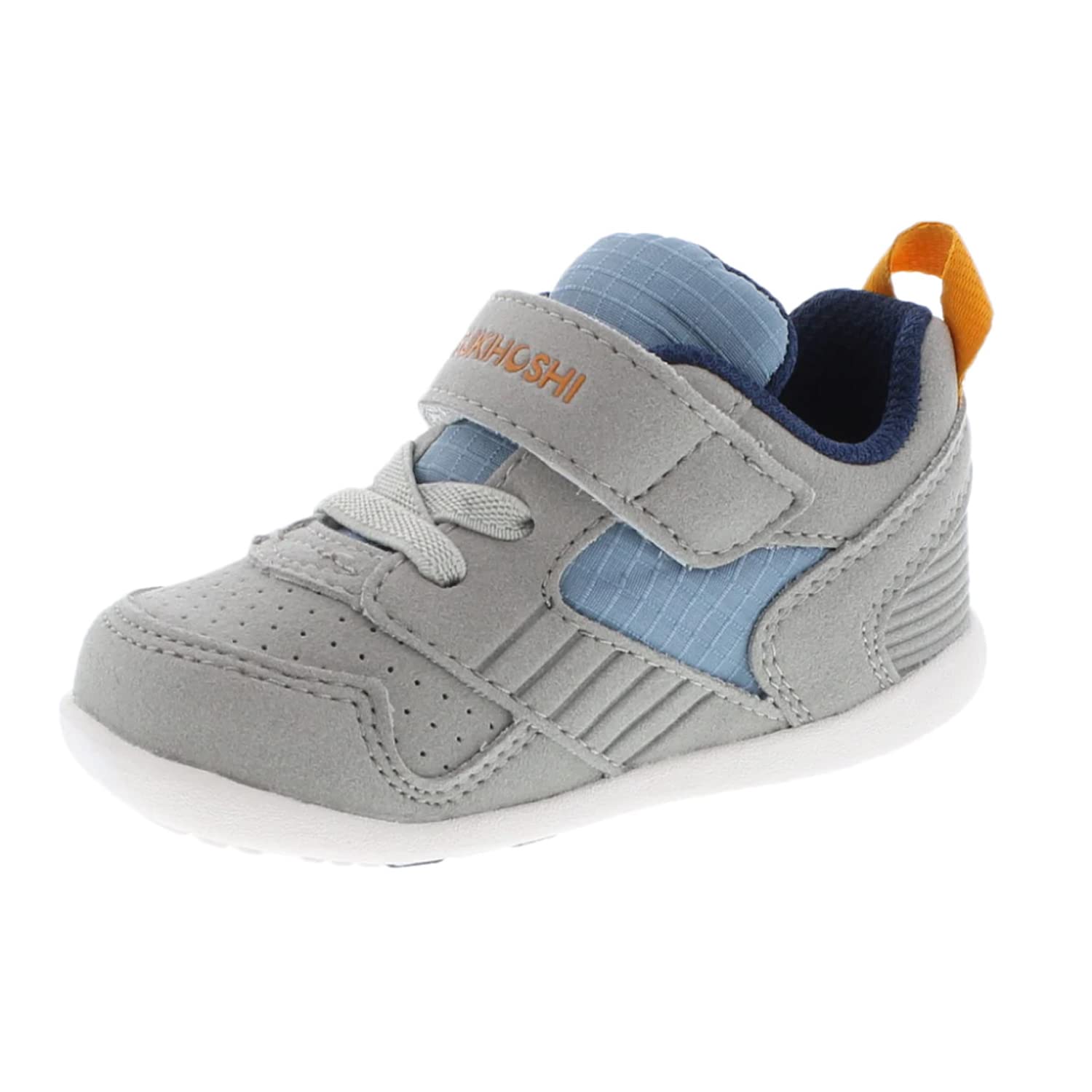 TSUKIHOSHI 2510 Racer Strap-Closure Machine-Washable Child Sneaker Shoe with Wide Toe Box and Slip-Resistant, Non-Marking Outsole - Gray/Sea, 8.5 Toddler (1-4 Years)