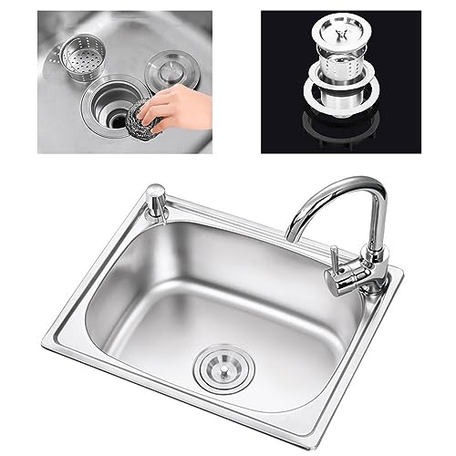 TsoLay Workbench Sink Freestanding Utility Sink for Commercial Kitchen Restaurant Single Bowl Sink Set Table Stainless Steel Faucet & Drainboard Easy to Clean