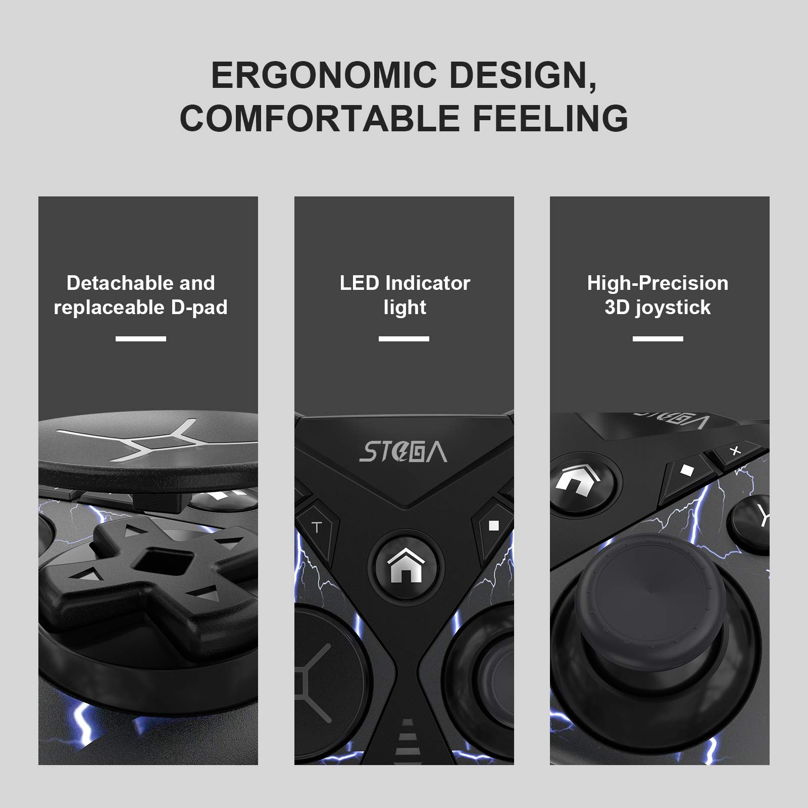 Wireless Controller for Switch/Switch Lite, STOGA Pro Controller Compatible with Nintendo Switch with Motion Control and Dual Vibration, DIY Replaceable Cases (Black)