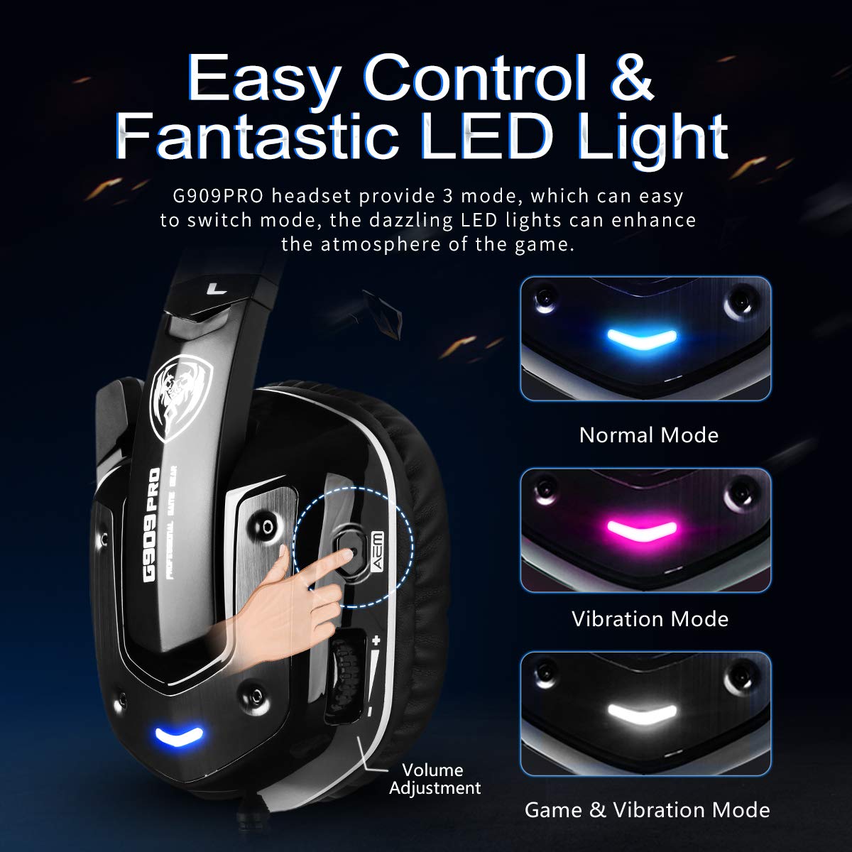 SOMIC MS500 USB Gaming Headset Over Ear Bass Headphone for PS4,PC with Mic,Volume Control,LED