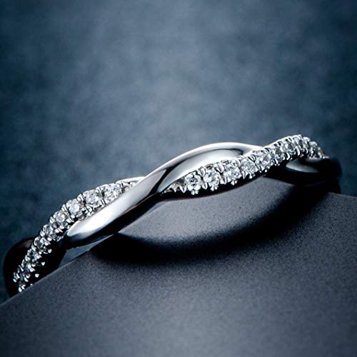 Twisting Simulated Diamond Cubic Zirconia CZ Wedding Band Rings Rhodium Plated Sterling Silver for Wedding Rings |Ideal Cut, D-E Color, FL Clarity (5)