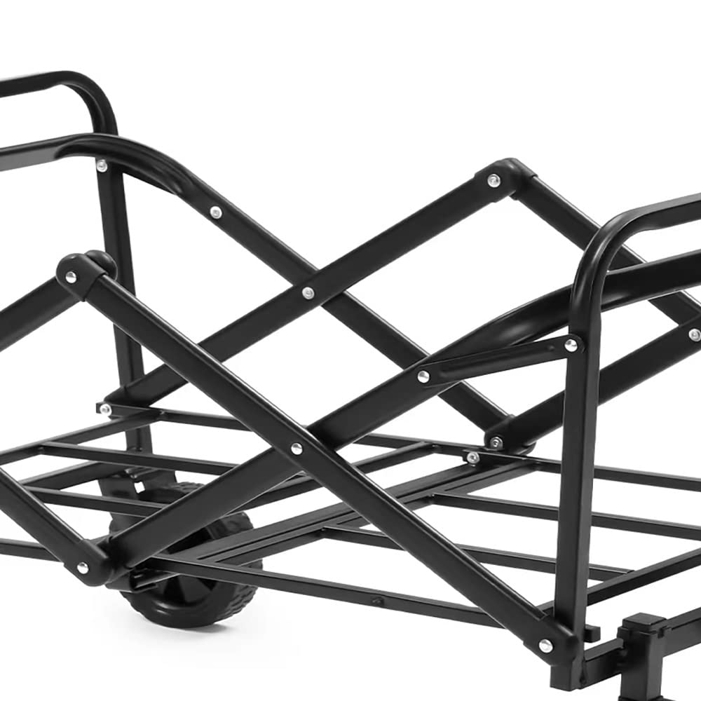 Utilé Folding Collapsible Wagon | Heavy Duty Utility Foldable Wagon Cart with Side Pockets | Large Capacity Grocery Wagon also Effective for Beach, Camping & Outdoor use | Adjustable Handle - (Black)