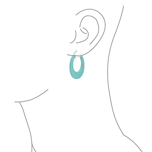 Wide Flat Blue Turquoise Gemstone Large Oval Hoop Earrings For Women Teen .925 Sterling Silver More Colors 1.5 Inch Diameter