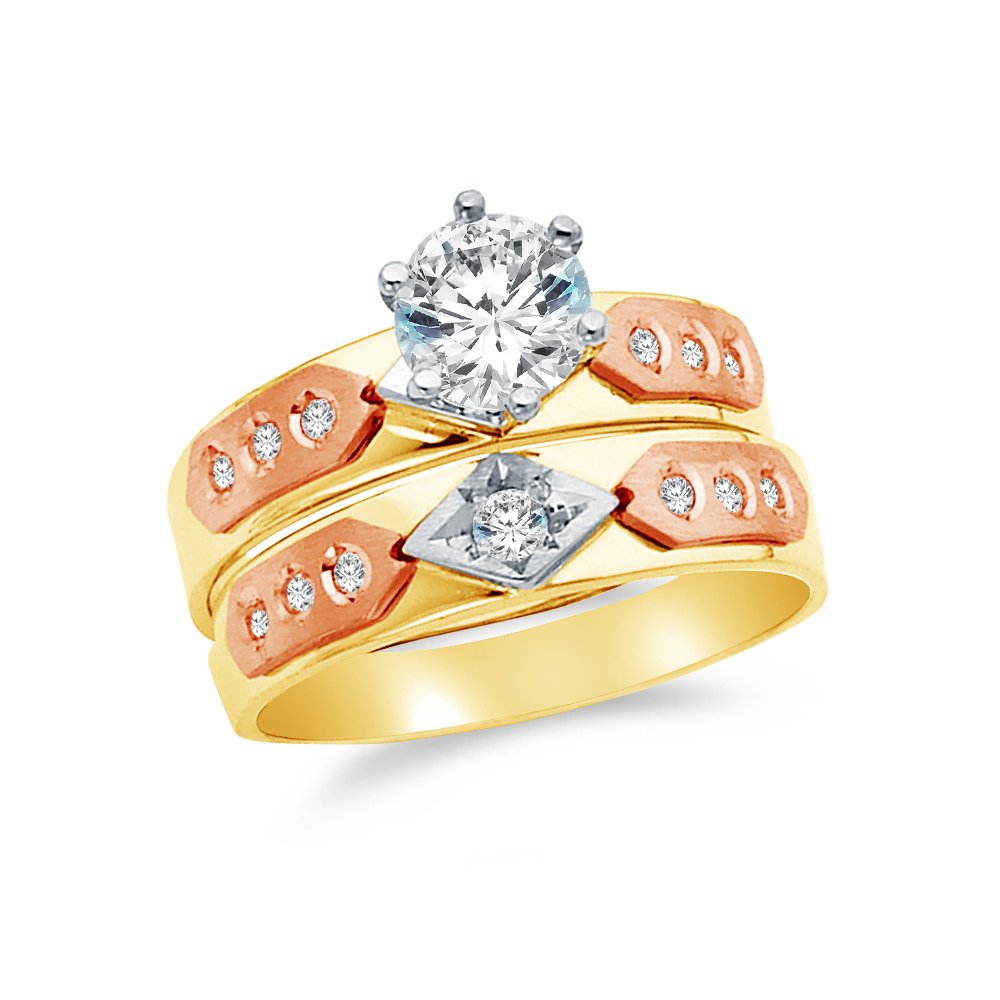Sonia Jewels Size - 7-14k Rose Yellow & White Gold CZ Cubic Zirconia Round Engagement Wedding Bridal Ring Set