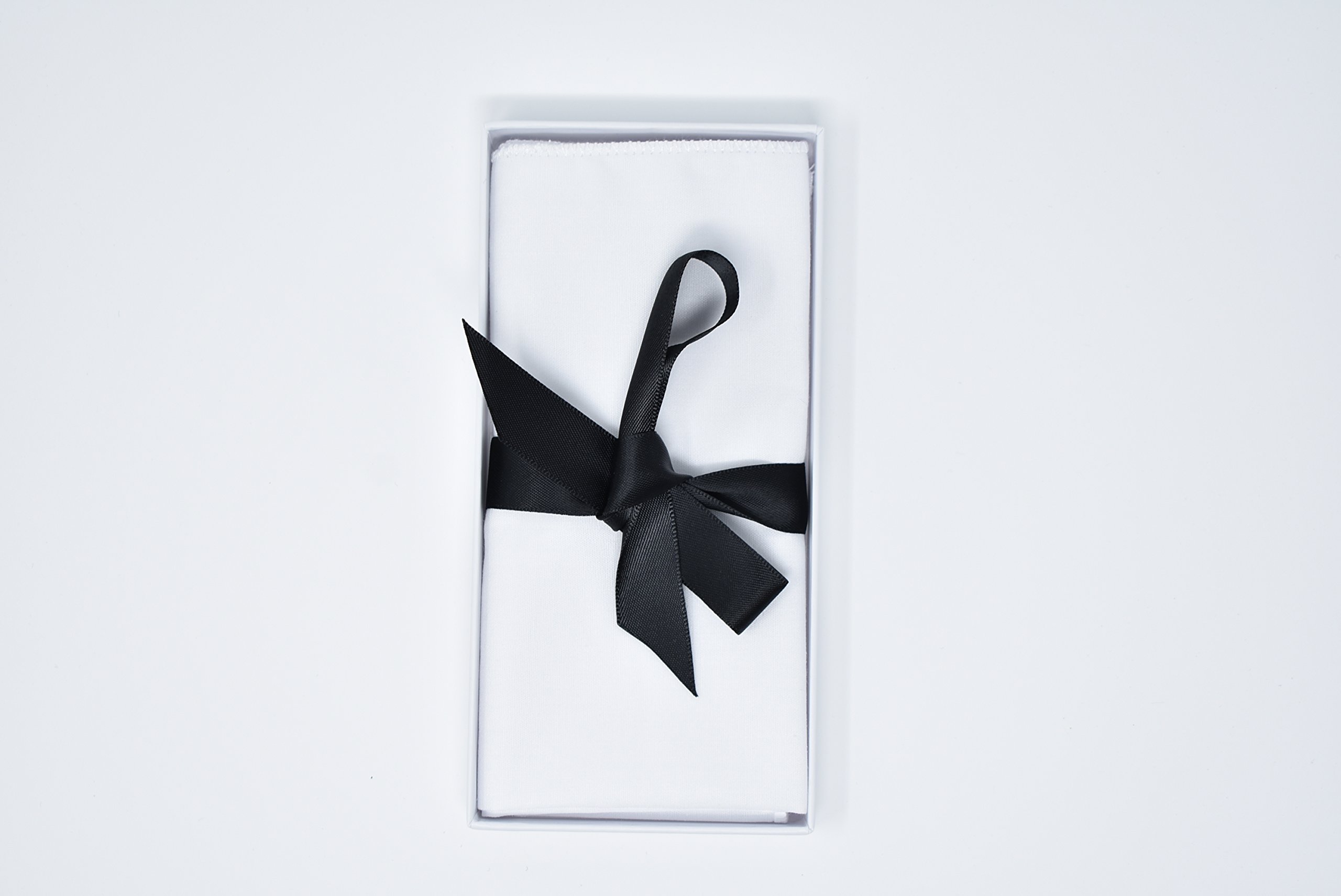 White Cotton Pocket Square Handkerchief with Gift Box