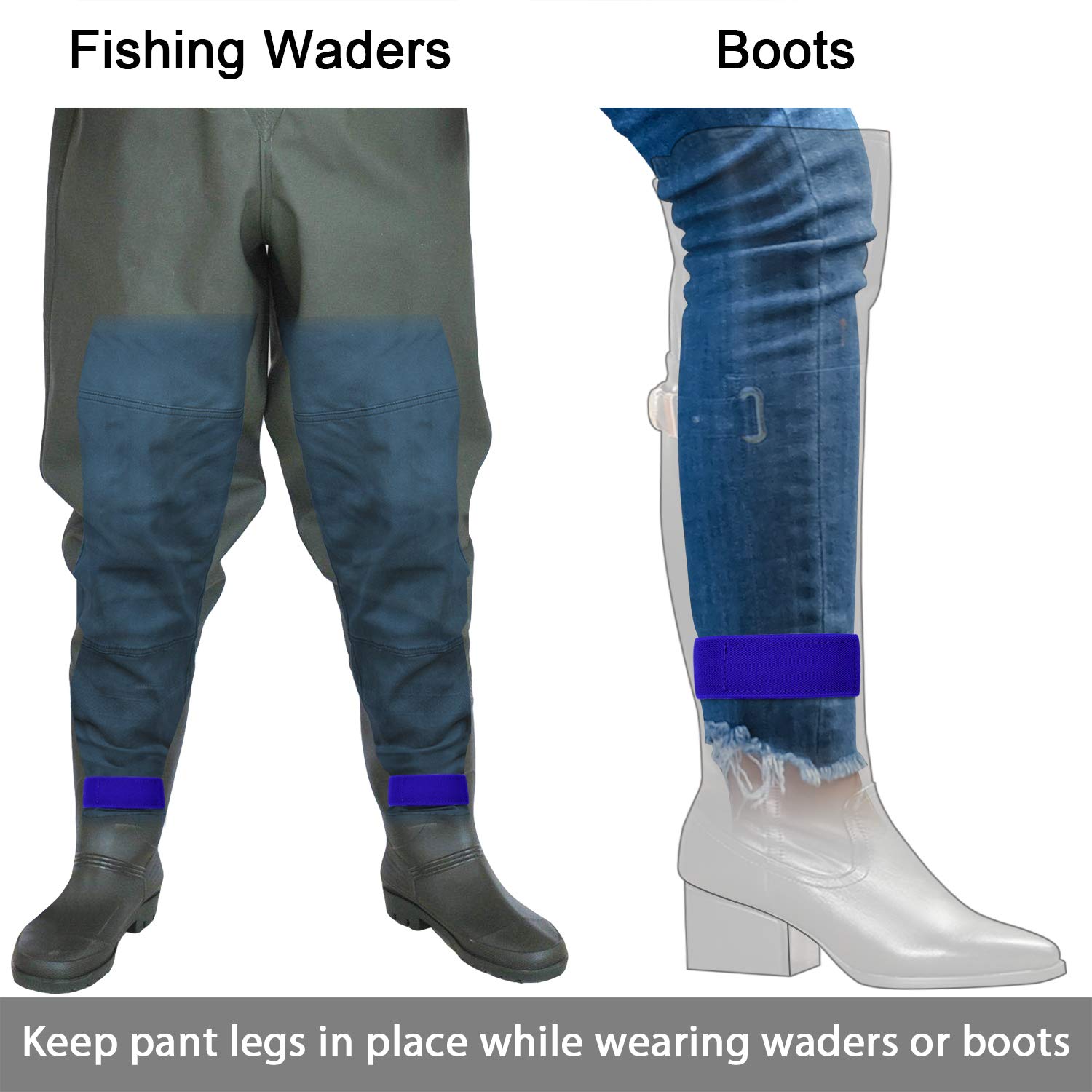 Wisdompro Ankle Strap, 1 Pair Polyester Blousing Garters Trousers Boots Blouses Hook and Loop Strap for Waders, Fly, Fishing, Hunting, Hiking, Cycling, Gardening, Military Uniforms (14 Inch Blue)