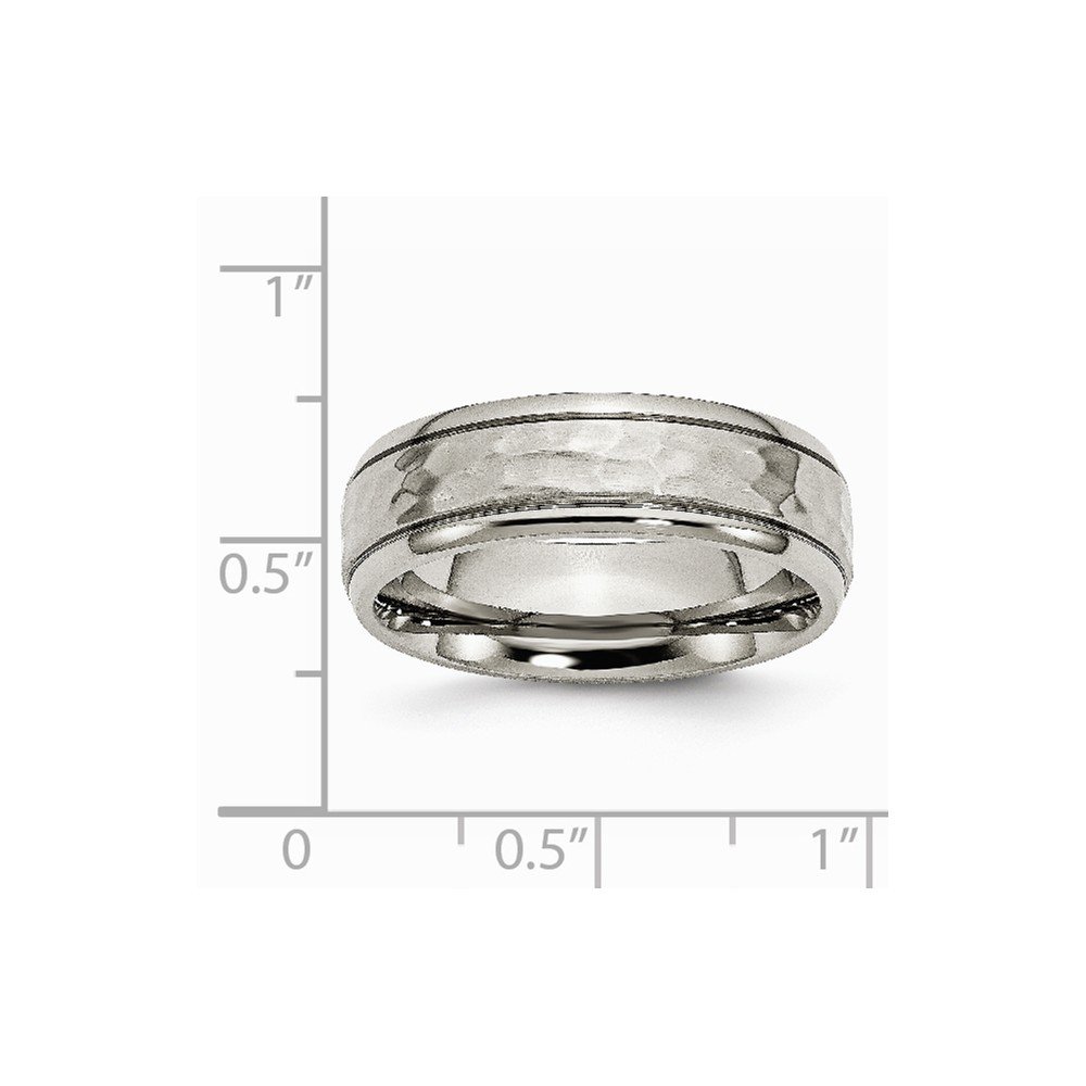 Sonia Jewels Size 7 - Titanium 7mm Grooved Edge Hammered and Polished Wedding Band