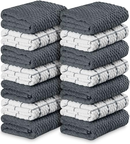 Utopia Towels Kitchen 12 Pack, 15 x 25 Inches, 100% Ring Spun Cotton Super Soft and Absorbent Linen Dish Towels, Tea Bar Set (Grey)