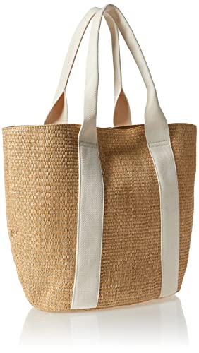 The Drop Women's Tracy Large Canvas Detail Straw Tote, Ivory, One Size