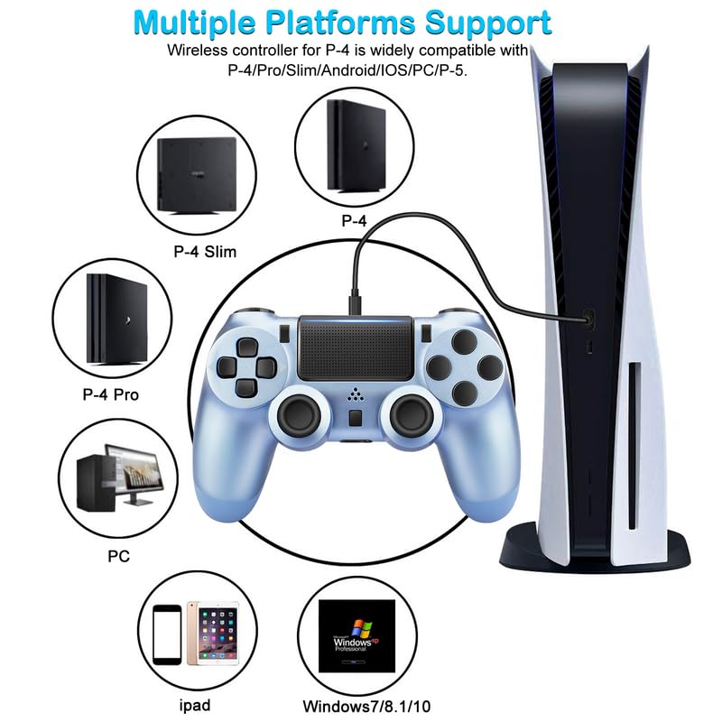 Wiv77 2 Pack Wireless Controller for PS4 Controller, Remotes Controller for Playstation 4 Controller,Control/Mando with Charging Cable/800mAH/Upgraded Joysticks,Titanium Blue and Midnight Blue,New
