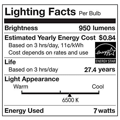 TZHILAN E26 7W Refrigerator LED Light Bulbs Home Lighting 100 Watt Equivalent Daylight White 6500K Eye Protect 85 CRI 950 Lumens 100-265 V Edison E26/E27 Medium Screw Base Non-Dimmable - 2 Pack