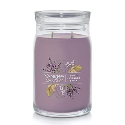Yankee Candle Dried Lavender & Oak Scented, Signature 20oz Large Jar 2-Wick Candle, Over 60 Hours of Burn Time