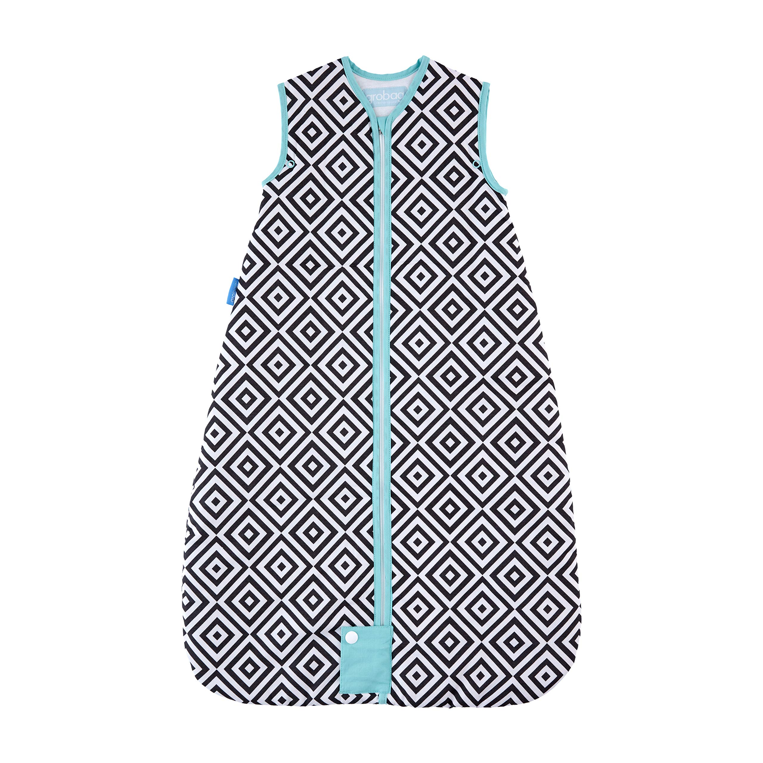 Tommee Tippee Travel Grobag Baby Cotton Sleeping Bag, Stroller Wrap, Sleeping Sack - 1.0 Tog for 69-74 Degree F - Jet Diamonds - Medium Size, 6-18 months, Black/White