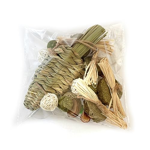 Tzou Hanging Chewing Toys Molar Grass Cake Rattan Ball Teeth Grinding Toy for Guinea Pigs Chinchillas Hamsters Rats Bagged