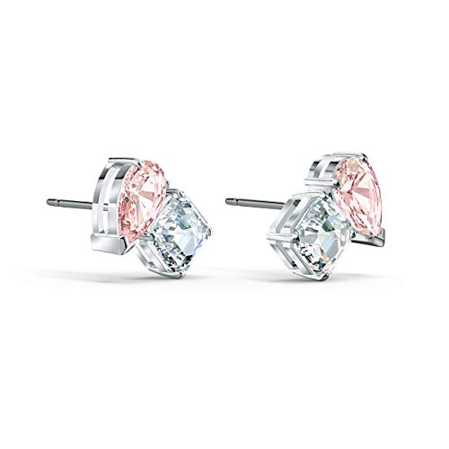 SWAROVSKI Attract Soul Stud Pierced Earrings with Clear and Pink Crystals on a Rhodium Plated Post