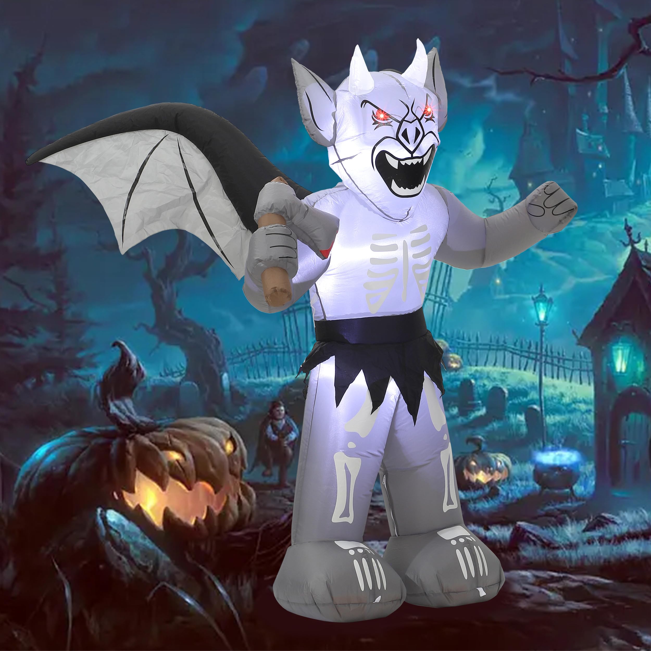 SUNGIFT Halloween Inflatable Skeleton Bat 6FT, Scary Inflatable Ghost, Blow Up Yard Decorations Clearance with Build-in LED Lights for Lawn, Garden, Yard, Indoor and Party