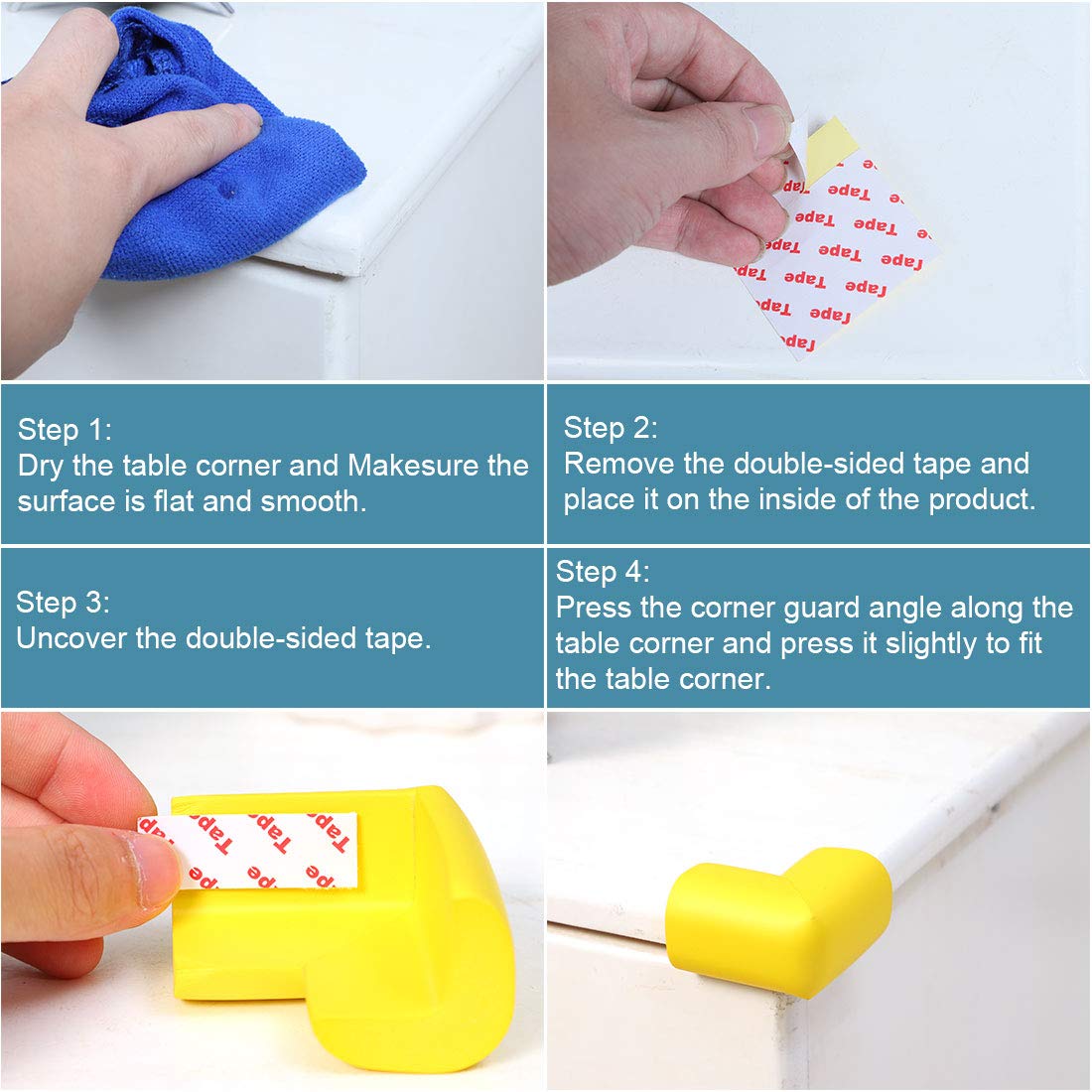 uxcell 4 Pack Foam Furniture Tables Desk Edge Cover Pad Protector Corner Cushions Bumper Guard Yellow