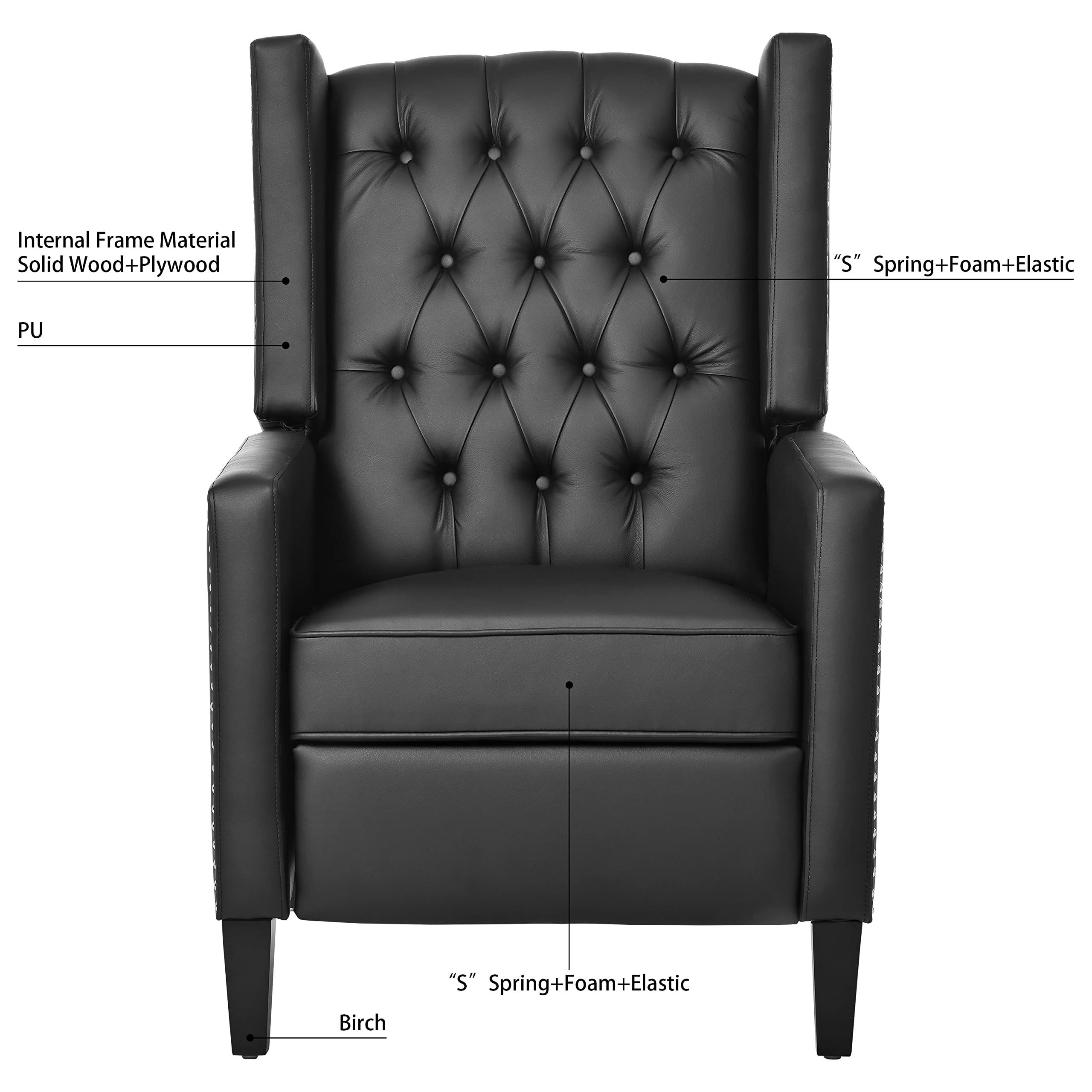 YAOACXIN Wing Chair Recliner Single Modern Sofa Home Theater Seating for Living Room Bedroom Office (Black)