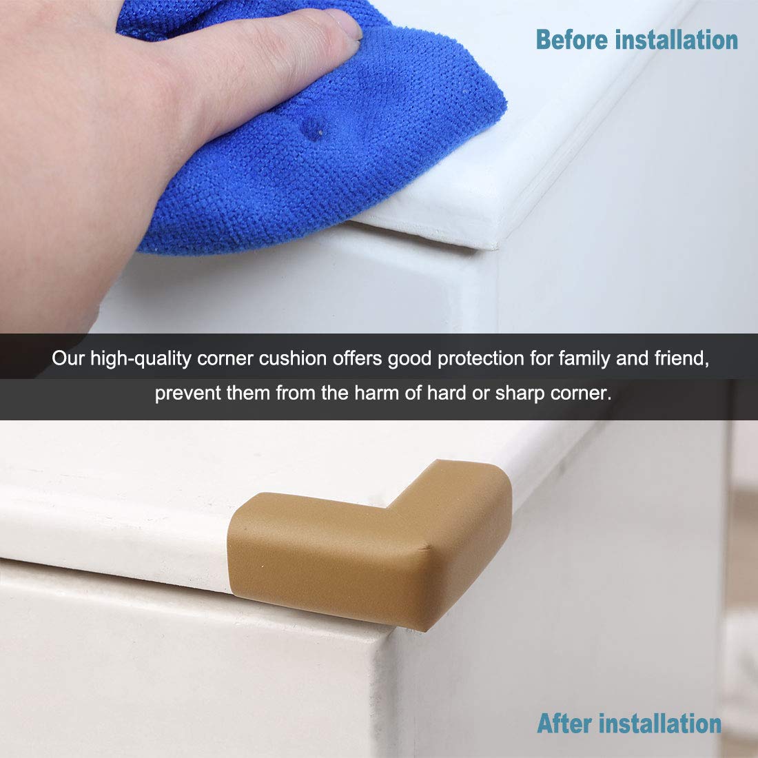 uxcell 4pcs Furniture Corner Cushions, Foam Table Desk Cabinet Cover Eoney Corner Guards Protectors Bumper Brown
