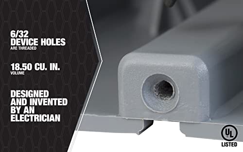 Southwire MSB1G One Device Adjustable Depth, Heavy Duty 42lb. Mounting Screws Included 1-GANG PVC ELECTRICAL BOX, Gray