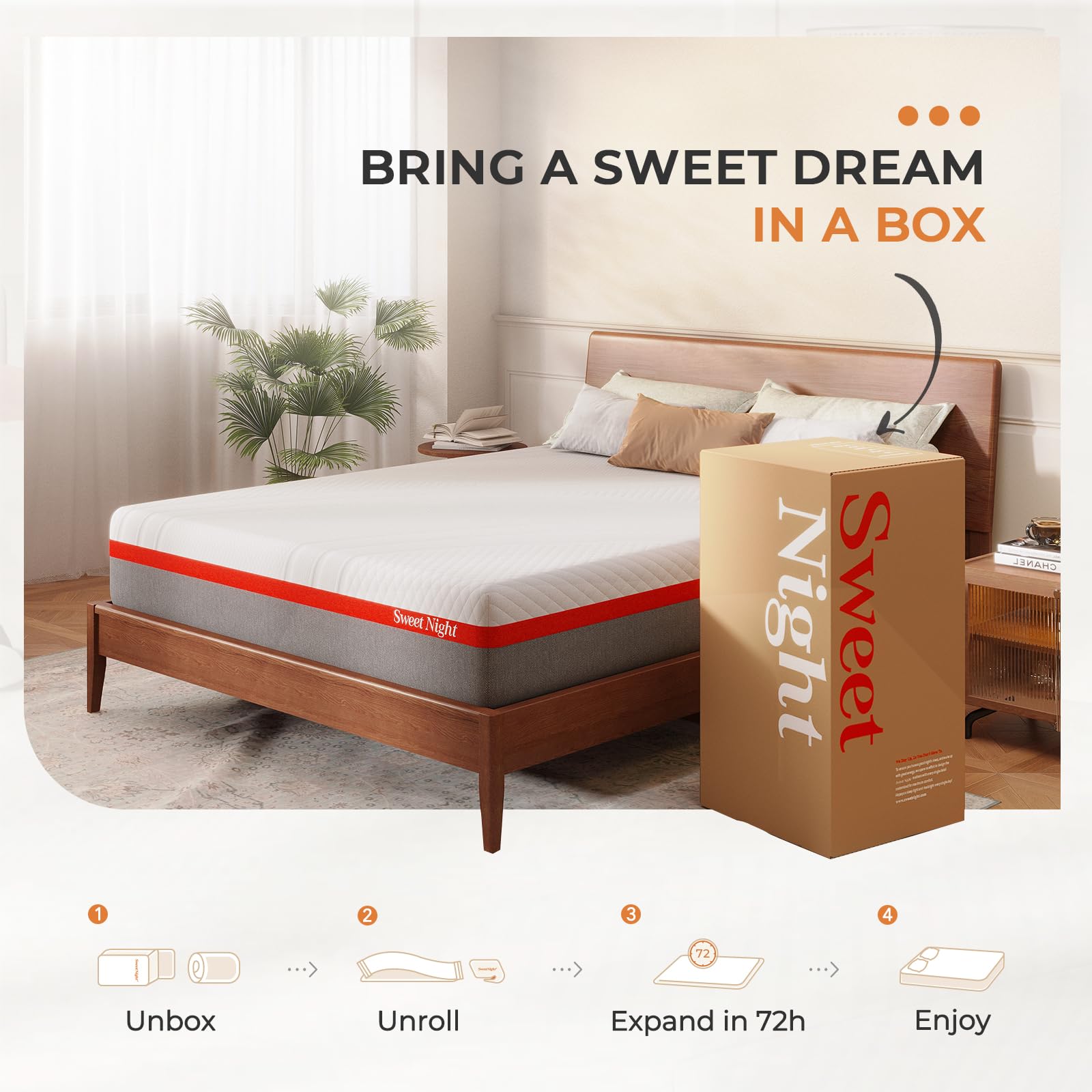 Sweetnight King Mattress, 12 Inch Gel Memory Foam Mattress in a Box, Plush Foam Mattress for Pressure Relief & Motion Isolation, Clarity
