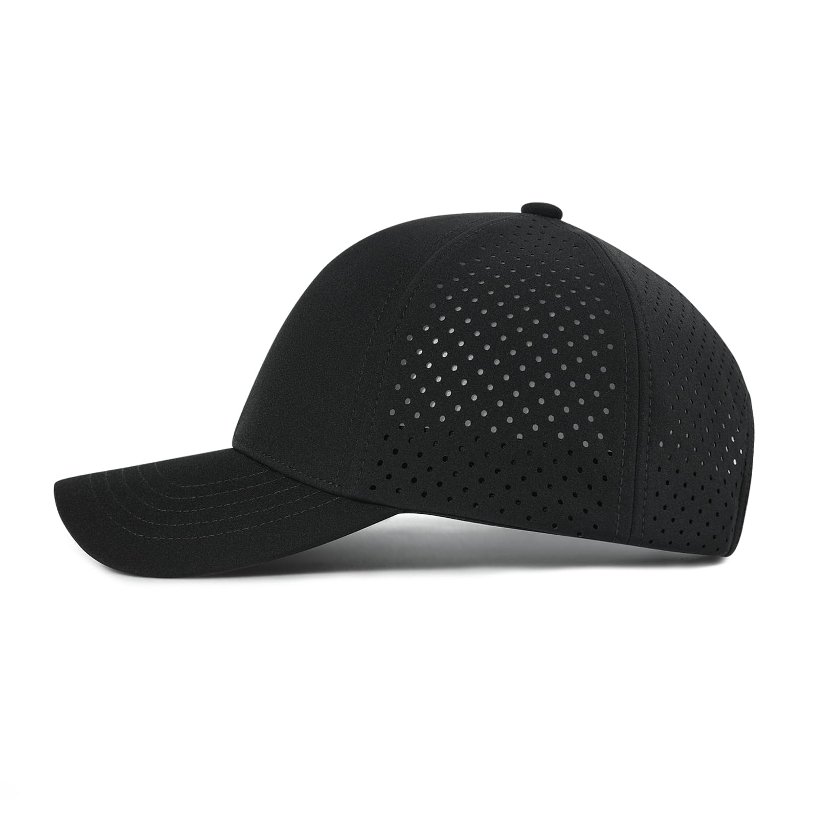 VOBOOM Men Quick Dry Baseball Cap Laser Cut Mesh Ball Cap Curved Brim Snapback Hat (Black)