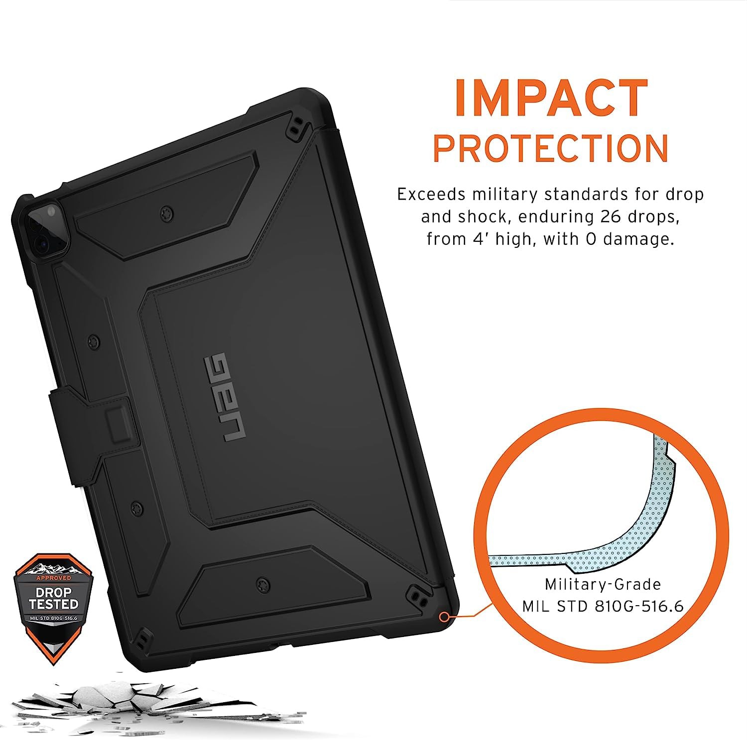 UAG iPad Pro 12.9" (6th Gen 2022, 5th Gen 2021) Case Black Metropolis SE Rugged Smooth Exterior Material Heavy Duty Folio Stand Protective Cover, by URBAN ARMOR GEAR