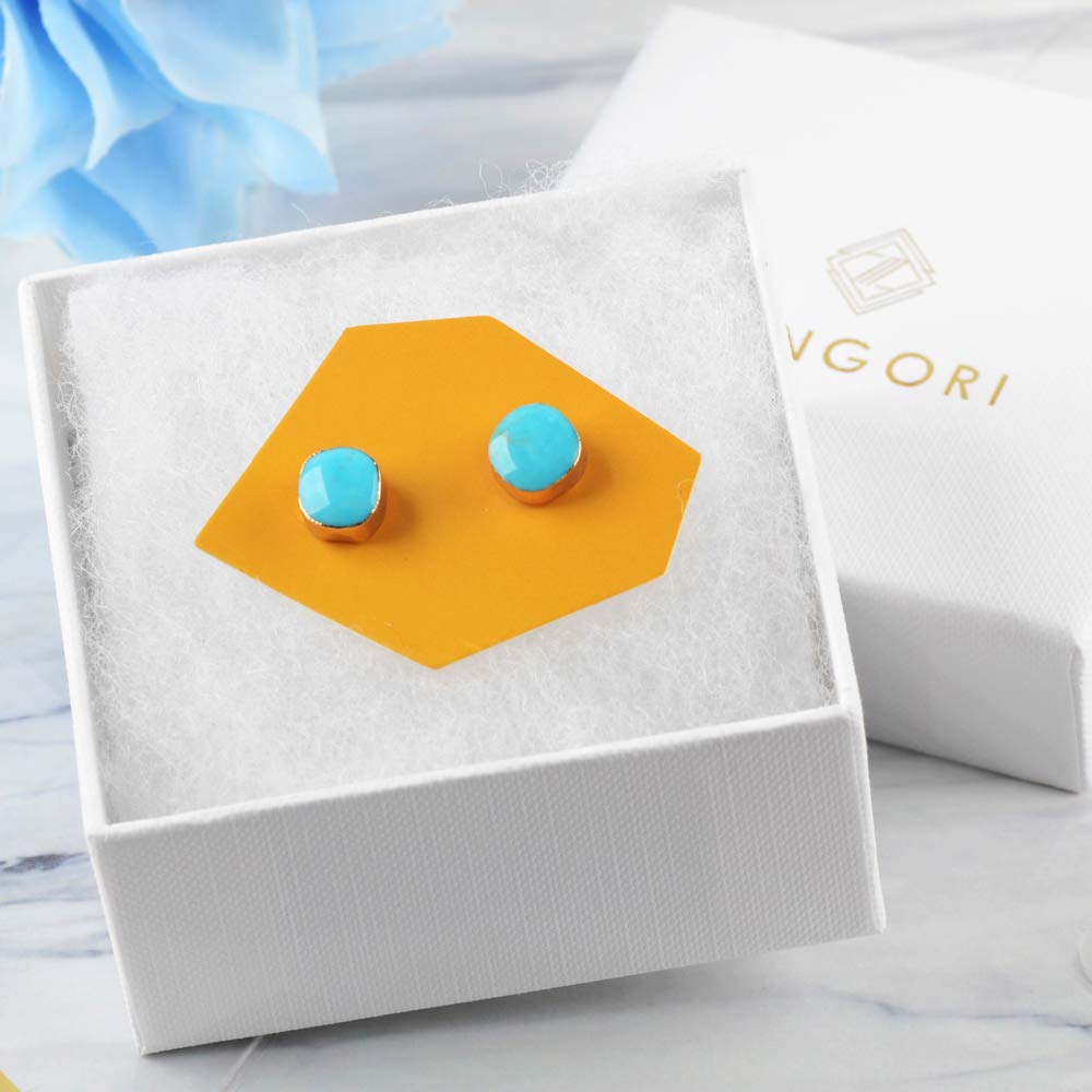ZENGORI Turquoise Earrings Post Stud Natural Stone Jewelry for Women 1 Pair G1017