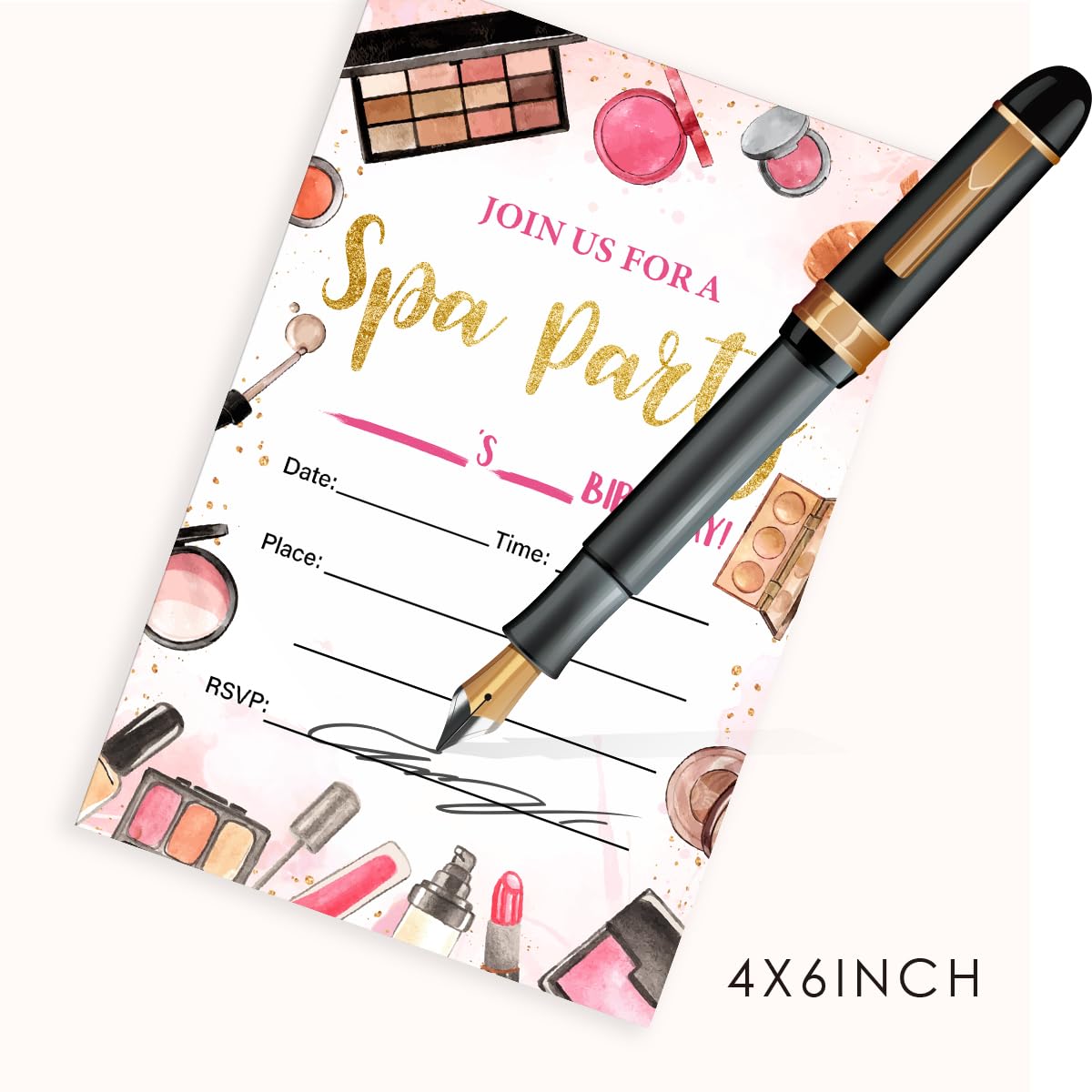 Spa Party Birthday Invitations With Envelopes Set of 20, Glam Makeup Slumber Spa Birthday Party Fill in Invites Cards (Double Sided)