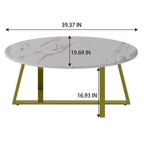 Wolawu Oval Faux Marble Coffee Table - Modern Gold Elliptic Side End Table for Living Room and Kitchen