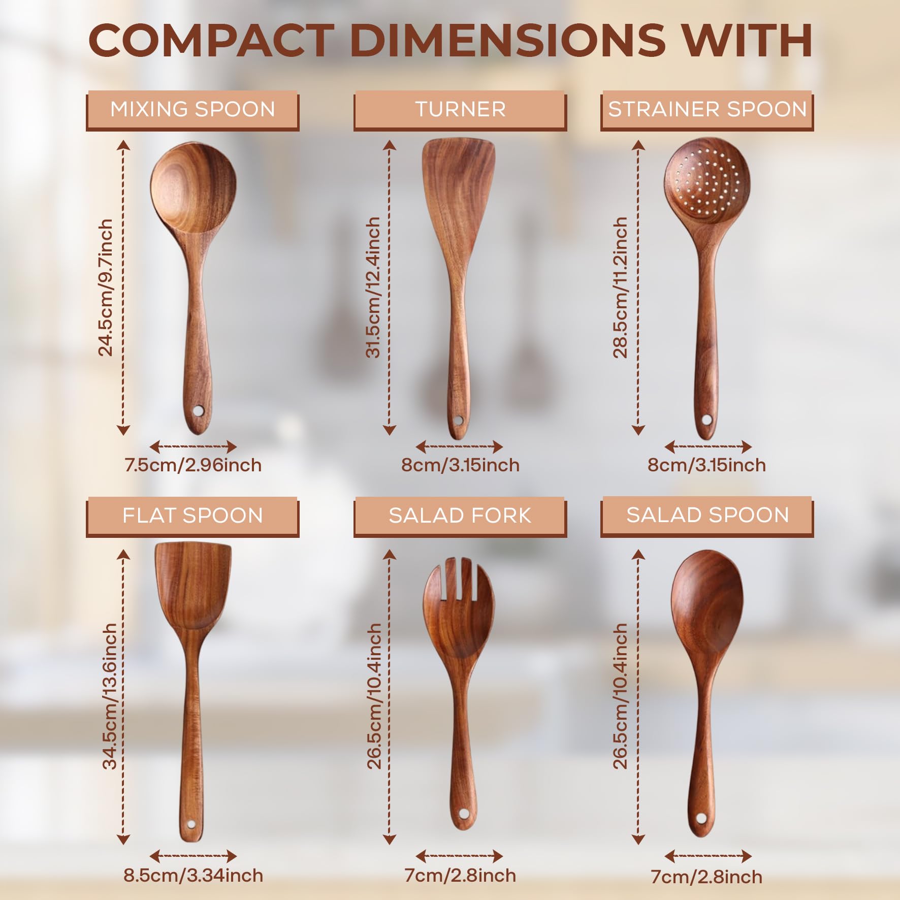 Wooden Spatula Spoons Set with Holder 7 Piece Set Teak Wood Handmade Wooden nonstick Utensils