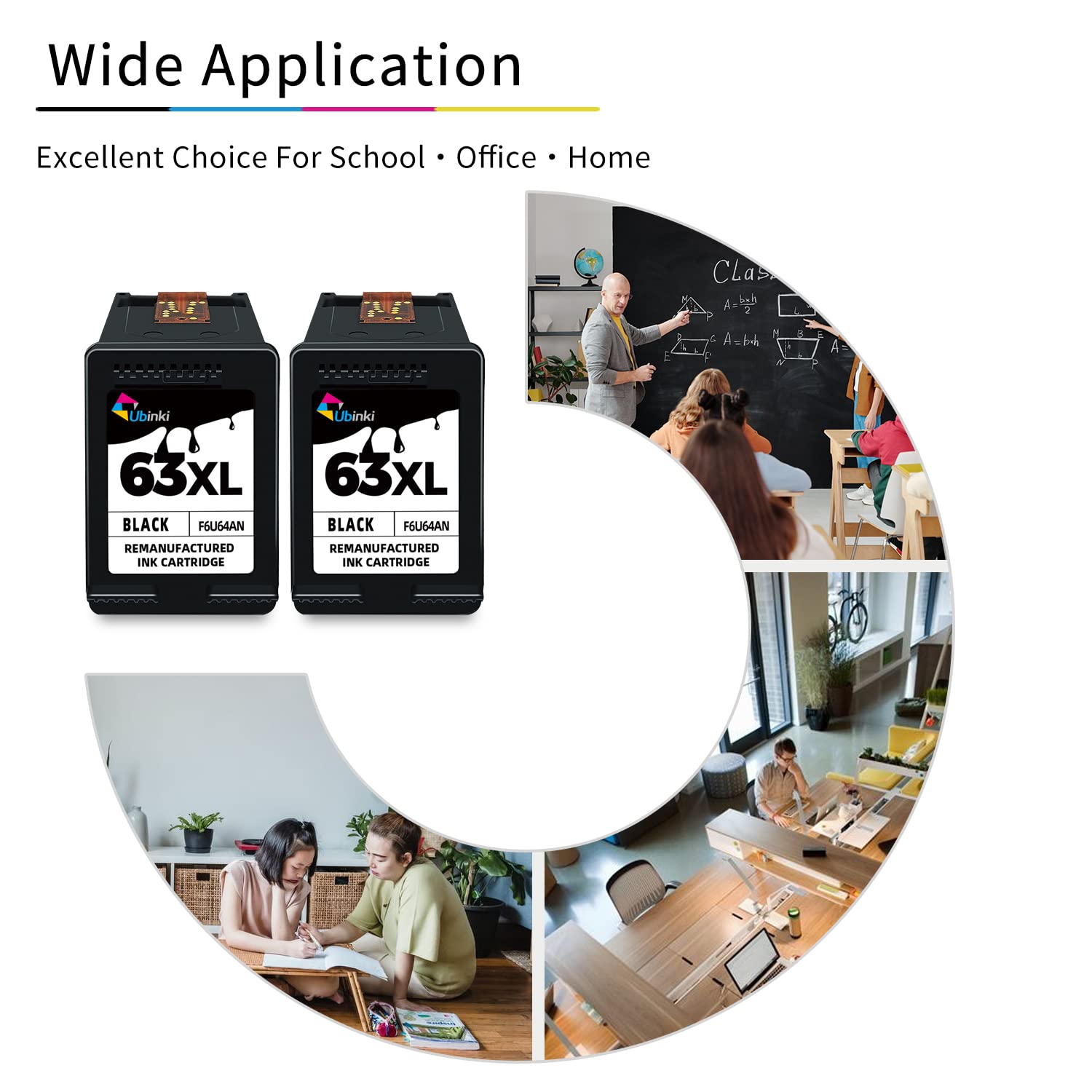 Ubinki Remanufactured Ink Cartridge Replacement for HP 63XL 63 XL (Black,2-Pack) Work with 3830 4650 4652 4655 5200 5252 5255 5258 4520 4512 1112 2132 3630 3632 4510 4513 3634 Printer|HP63 HP63xl
