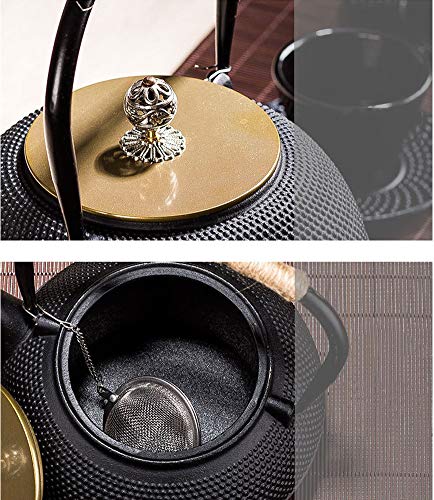 tetsubin Cast iron tea kettle japanese workshop teapot hobnail pattern with Stainless Steel Infuser【20 oz black】