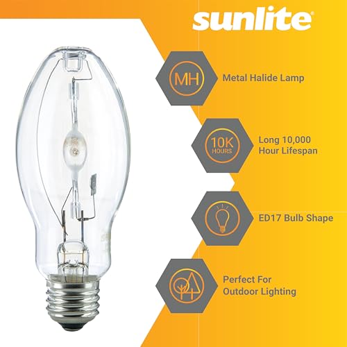 Sunlite 03645-SU MH100/U/MED M90 Metal Halide Lamp, 100 Watts, Pulse Start, Medium Base (E26), ED17, 12,000 Hours Life, 9000 Lumen, Clear Finish, 4000K