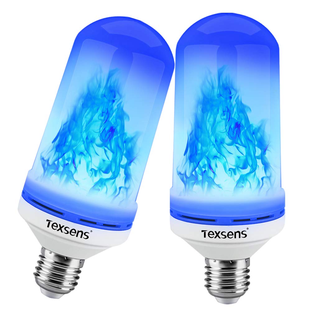 Texsens LED Blue Flame Effect Light Bulbs - 4 Modes Flickering Fire Flame with Upside-down Effect, Simulated Decorative Lights Vintage Flaming Lamp for Halloween/Christmas Decoration/Party/Bar- 2 Pack