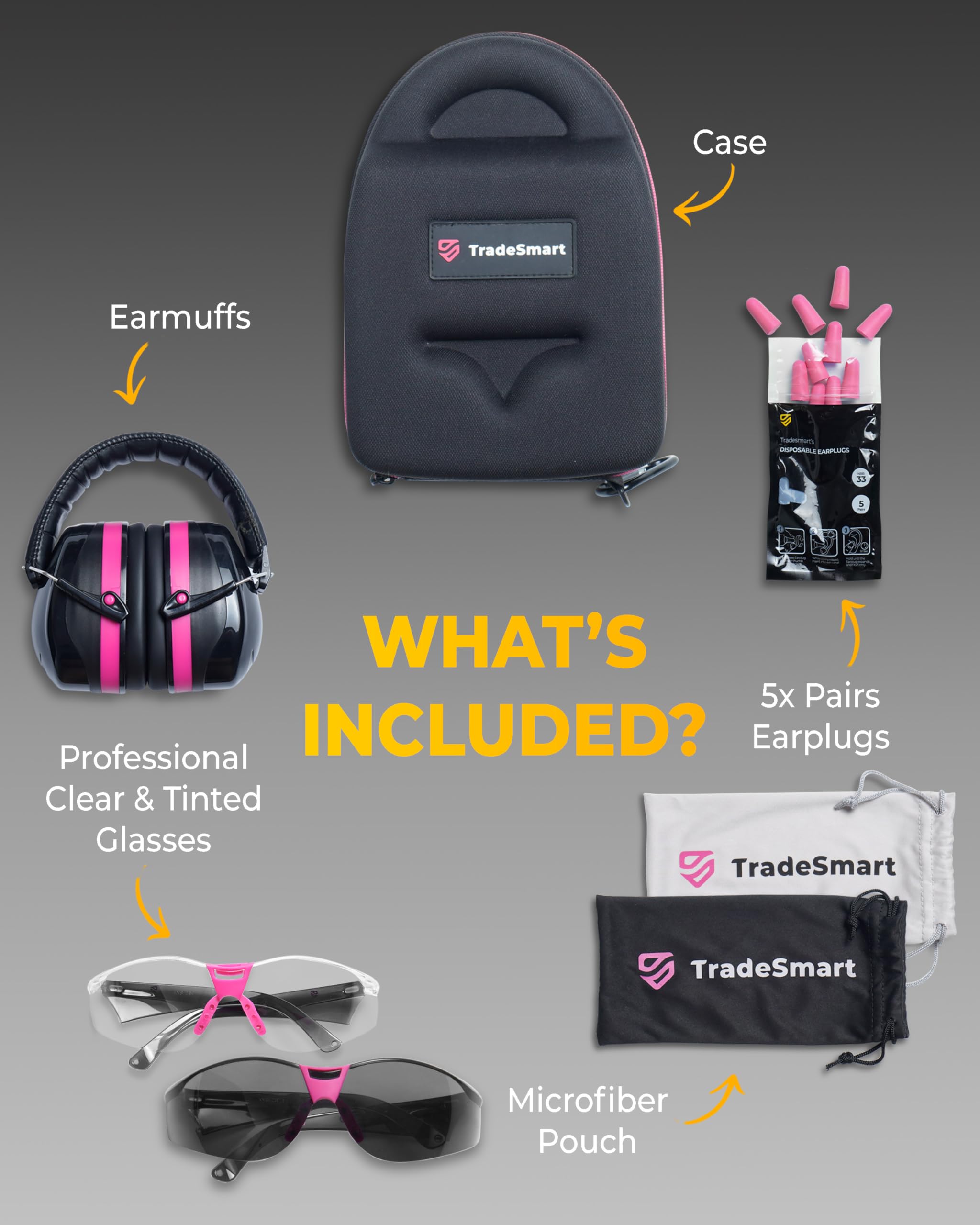 TradeSmart All-in-One Shooting Ear Protection - Comfort+ NRR 28 Earmuffs, Glasses & Earplugs + Carry Case