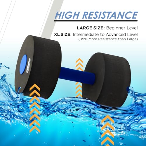Sunlite Sports High-Density EVA-Foam Dumbbell Set, Water Weight, Soft Padded, Water Aerobics, Aqua Therapy, Pool Fitness, Water Exercise - Advanced Size (Black, X-Large)