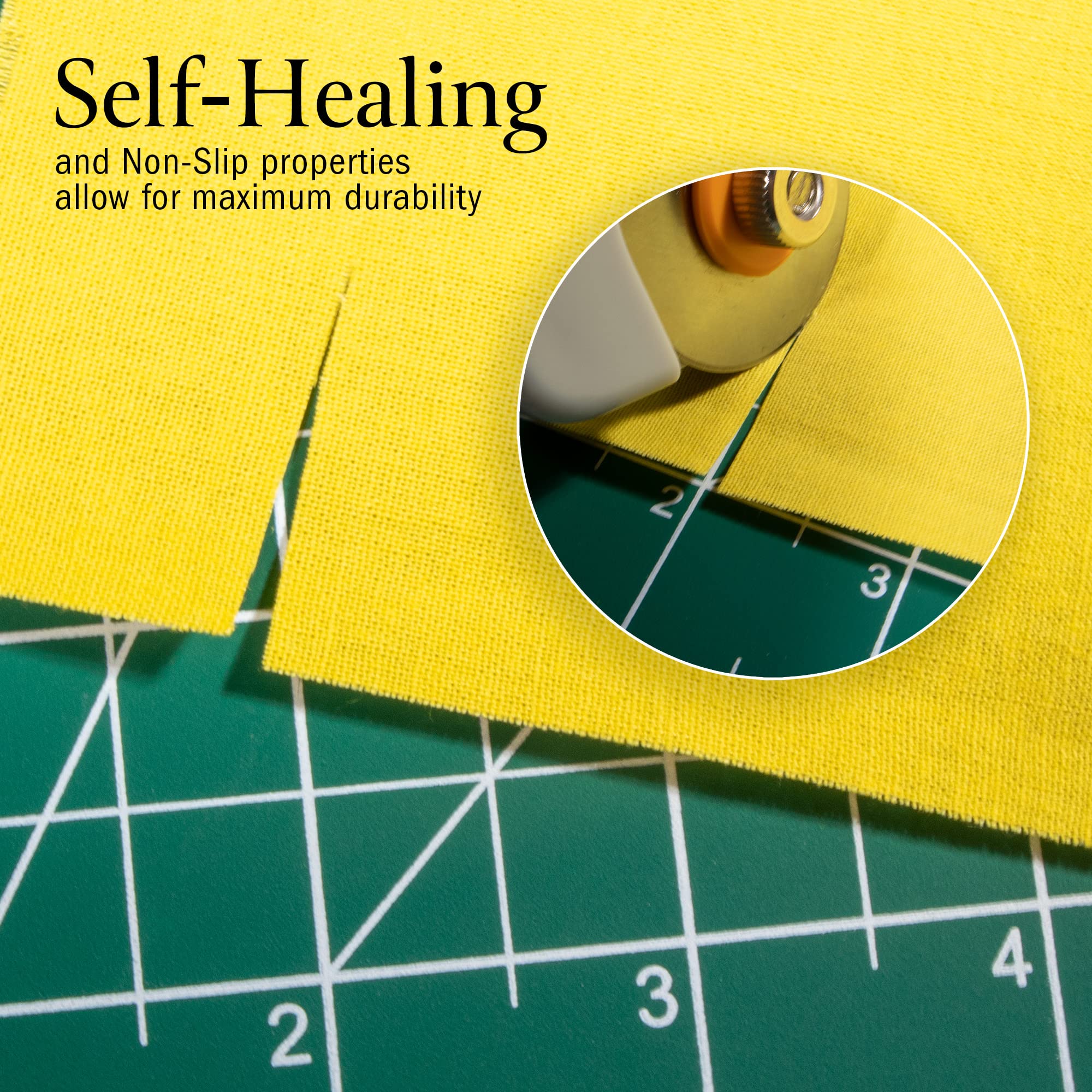 WA Portman Self Healing Cutting Mat & Rotary Cutter for Fabric Set - 18x24 Inch Rotary Cutter Mat - 45mm Rotary Cutter and Mat - 5 Rotary Fabric Cutter Blades - Sewing Cutting Mat for Sewing Supplies